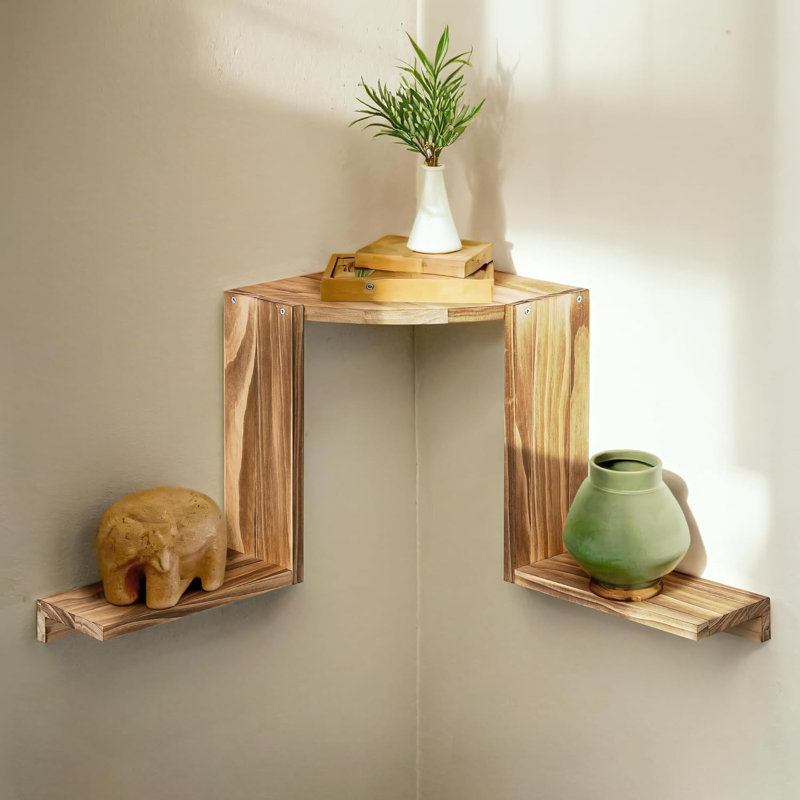 Millwood Pines Corner Shelf Wall Mounted Floating Shelf Multi-functional storage display rack ...